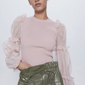Zara | Tops | Zara Pale Pink Organza Knit Top | Poshmark